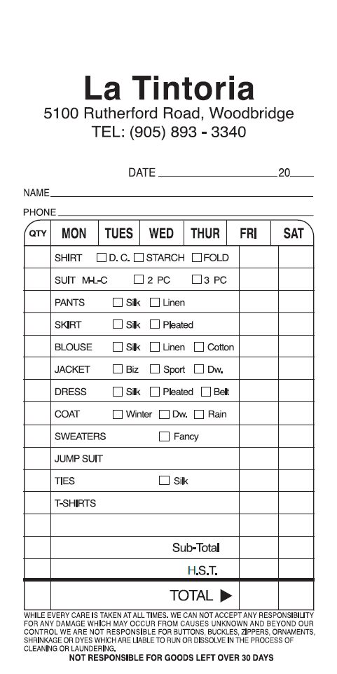 Dry Cleaners Invoice Clover Printing Labels